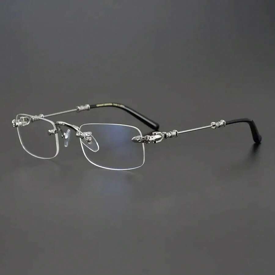 Retro Frameless Metal Frame Ultra-Light Punk Style Square Computer Lens ...