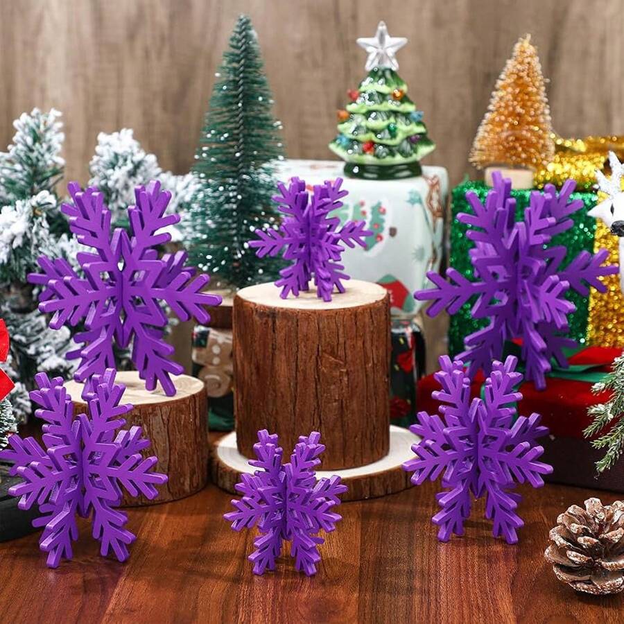 Bucherry 12 Pcs Wooden Snowflake Table Decor 3D Snowflake Tabletop ...