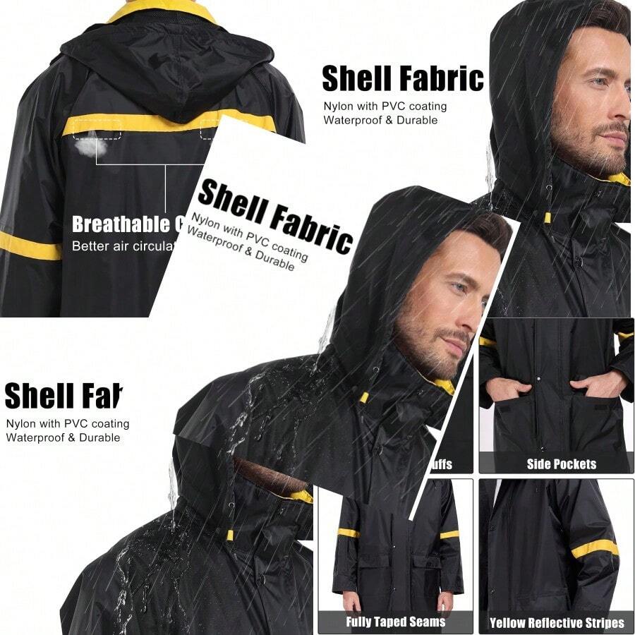 Ourcan Classic Long Raincoat For Men Waterproof Hooded Rain Jacket ...