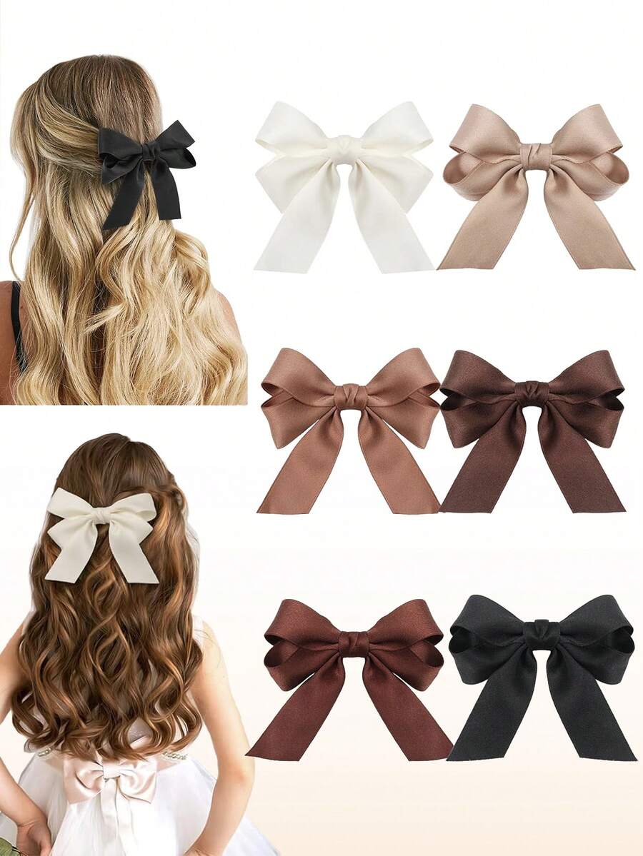 6 stuks kleine haarstrikken voor meisjes, zachte satijnen strikken voor ...
