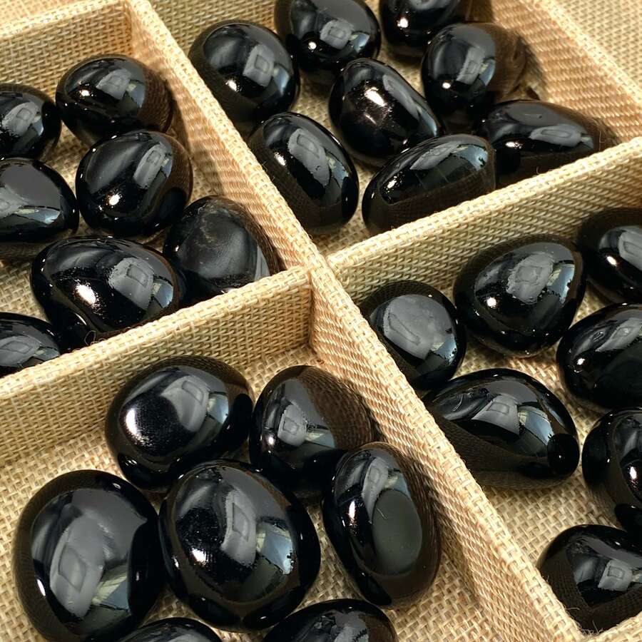 Black Obsidian Tumble Stone Carving, Geometric Patterns, DIY Finished Material Package, Natural ...