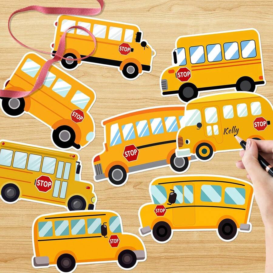 54Pcs School Bus Cutouts School Bus Name Tags Labels Bulletin Board Cut ...