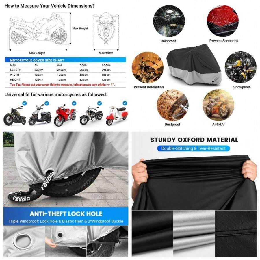 Motorcycle Cover Waterproof Outdoor - All Season With Lock - Holes Rain ...