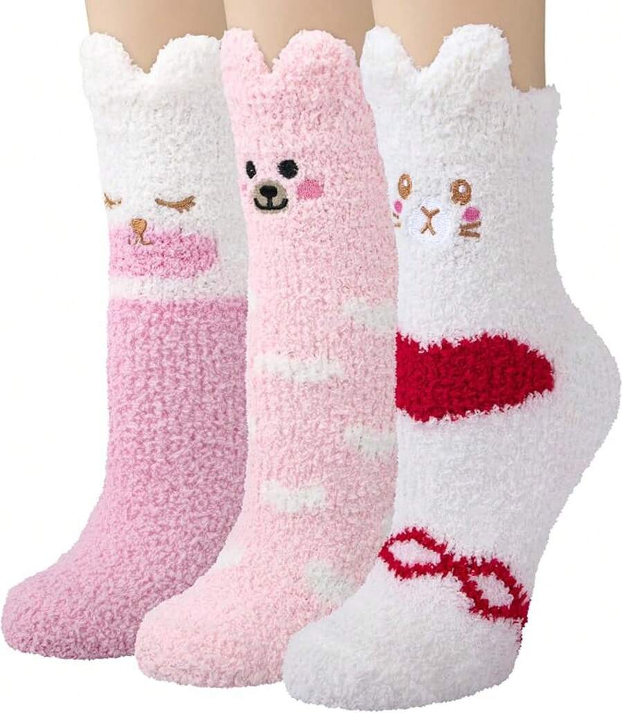 3 Pairs Womens Fuzzy Socks Winter Warm Fluffy Soft Slipper Home ...