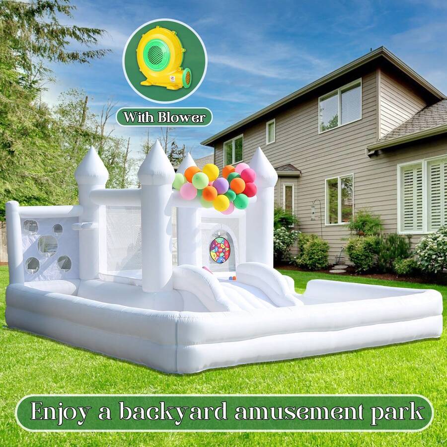 White Bounce House, Halloween Bouncing Castle With Ball Pit & Slide UL ...