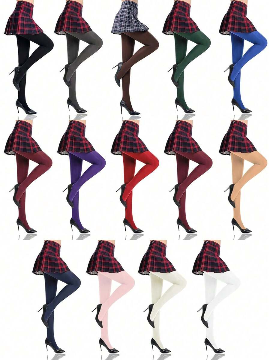 1 Pair Women's Control Top High Elastic Soft Opaque Pantyhose Tights ...