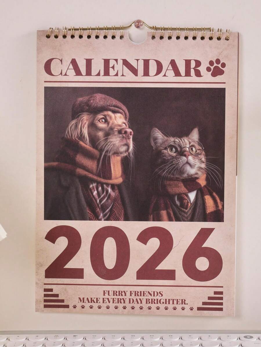 Wall Calendar 2026- 12 Months Cute Cat & Dog Themed Wall Calendar 2026 ...