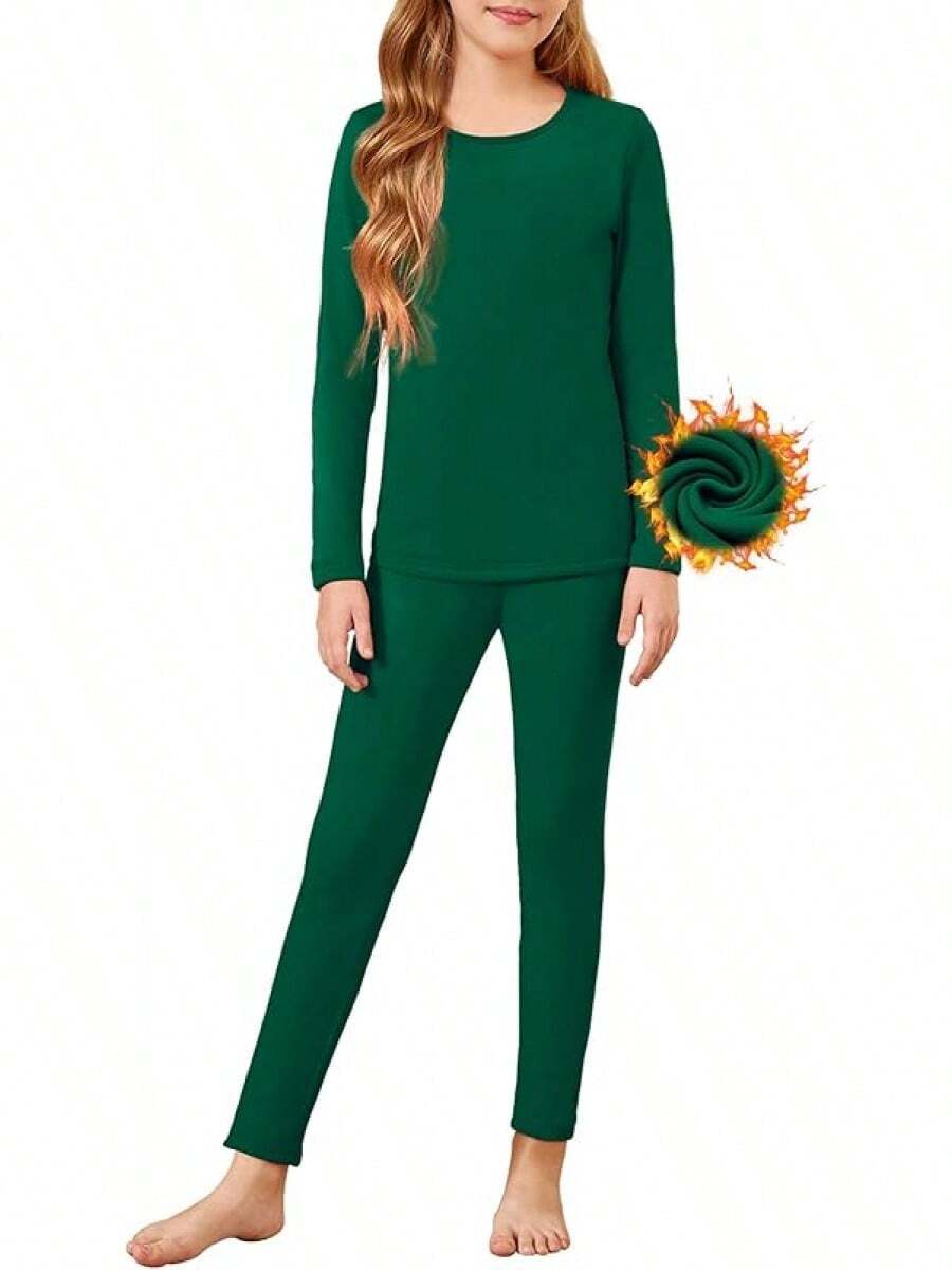 Girls Thermal Underwear Set Long Johns Cold Weather Kids Base Layer Top ...