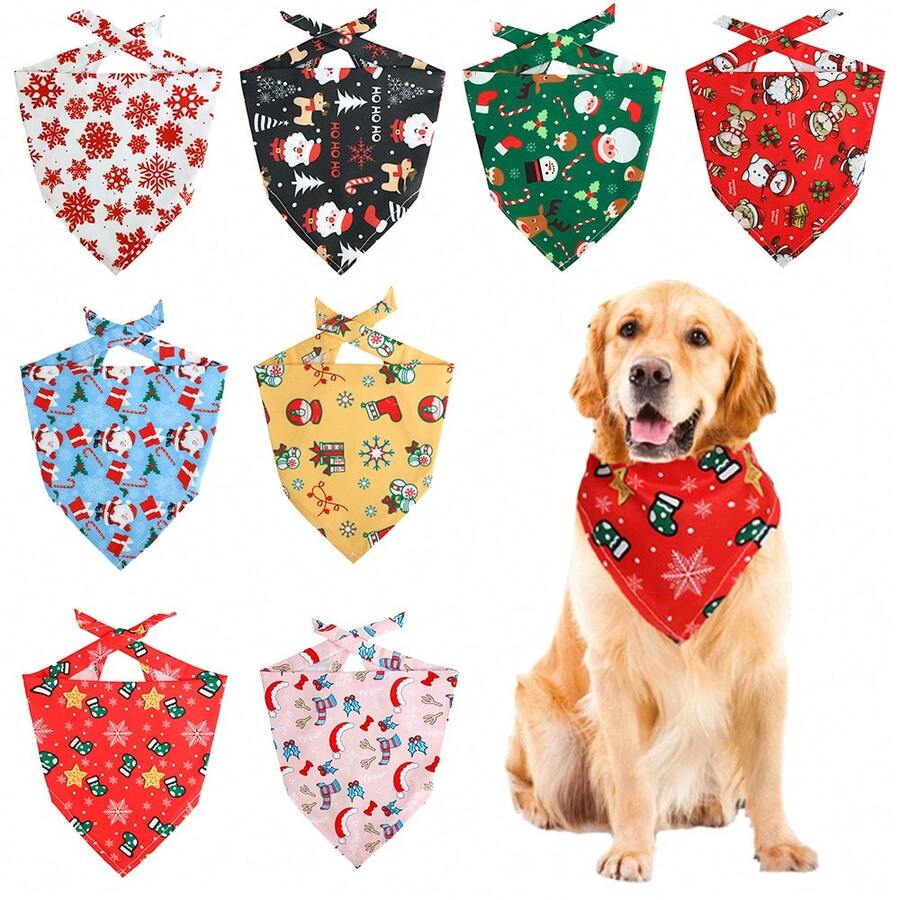 Pet Christmas Drool Bib, Festive Triangular Scarf, Christmas Cartoon ...