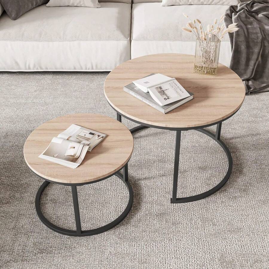 FOUBAM Round Coffee Tables Set Of 2, Wood Nesting Coffee Table, Stable ...