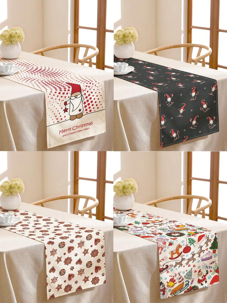 1pc Christmas Pattern Linen Table Runner, Suitable For Holidays ...
