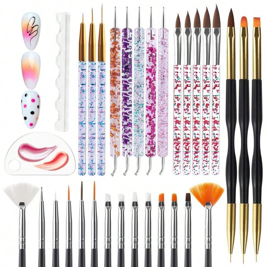 Nail Dotting Tools 32PCS Doubleended Nail Art Es Kit Nail Art Gel Polis ...