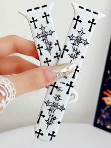 1 pieza Correa de reloj de silicona de dos tonos con grabado de cruz ...