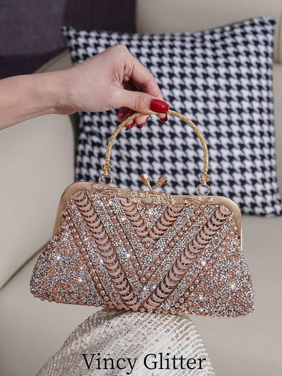 Luxury Rhinestone Embellished Handbag, Elegant Clutch Purse For Formal ...