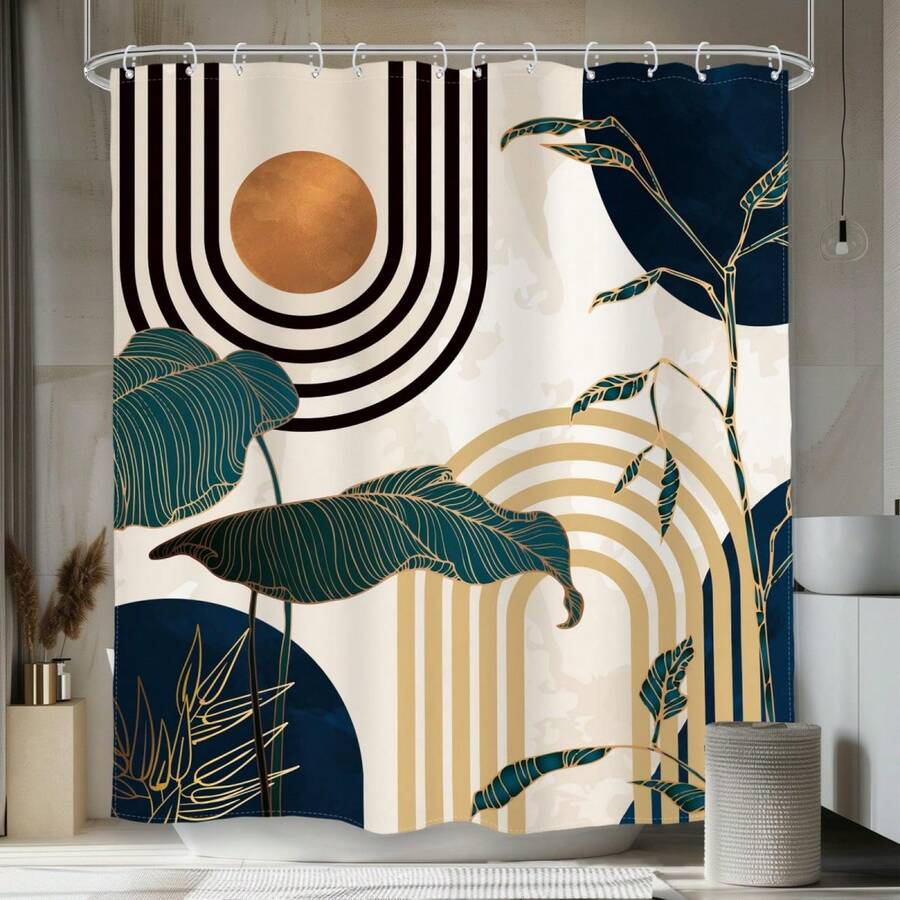1PC Bohemian Minimalist Abstract 180*180cm Plant Shower Curtain With 12 ...