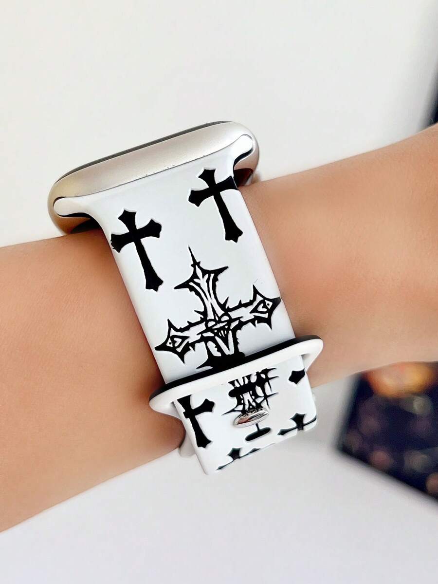 1 pieza Correa de reloj de silicona de dos tonos con grabado de cruz ...