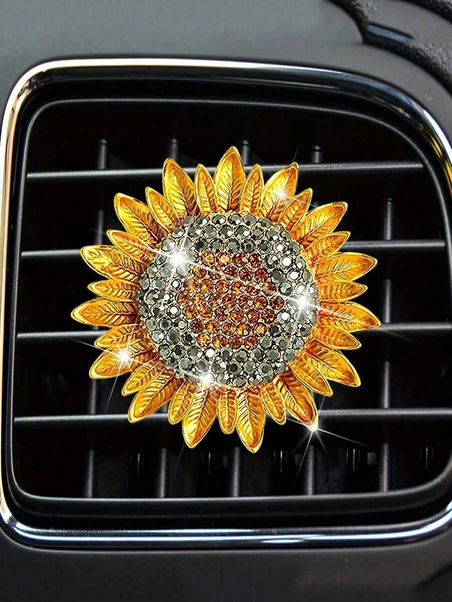 1pc Rhinestone Sunflower Car Air Vent Fragrance Diffuser, Goddess Style ...