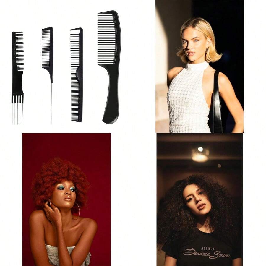 4 Packs Rat Tail Comb Teasing Comb With Metal Pick Combs Hair Combs For ...