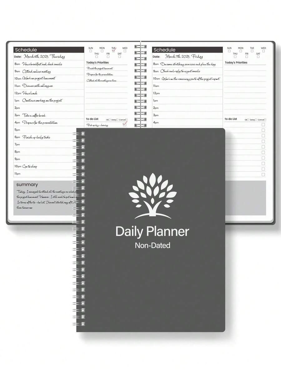 1pc Undated Daily Planner, B5 Spiral Notebook With Hourly Schedule ...