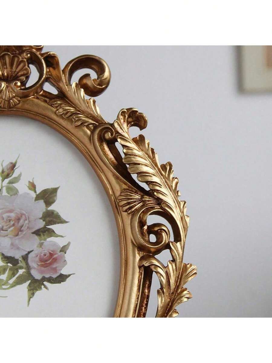 1 Peça Moldura de Foto Floral Vintage Dourada - Moldura de Foto Oval ...