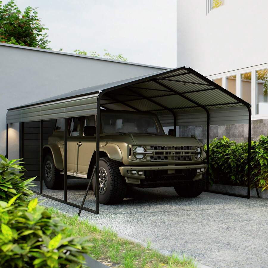 12x20 FT Metal Carport, Heavy Duty Carports Canopy With Galvanized ...