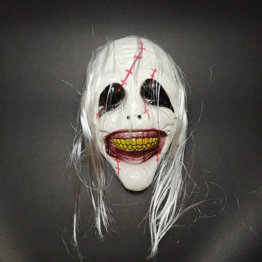 Clown Face Covering With White Wig Creepy Halloween Headwear Joker ...