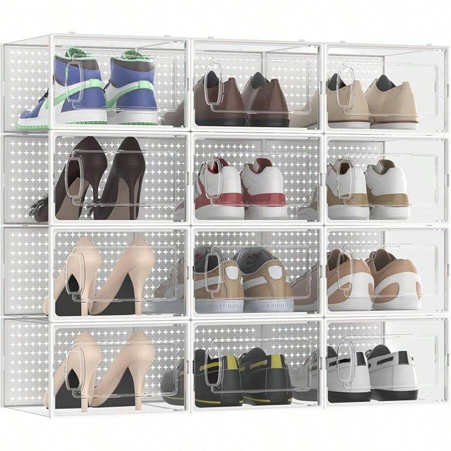 12 Pack Large Plastic Stackable Shoe Storage Organizer Closet, Space ...