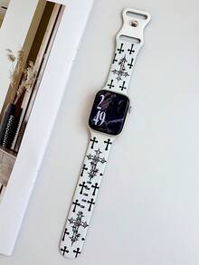 1 pieza Correa de reloj de silicona de dos tonos con grabado de cruz ...