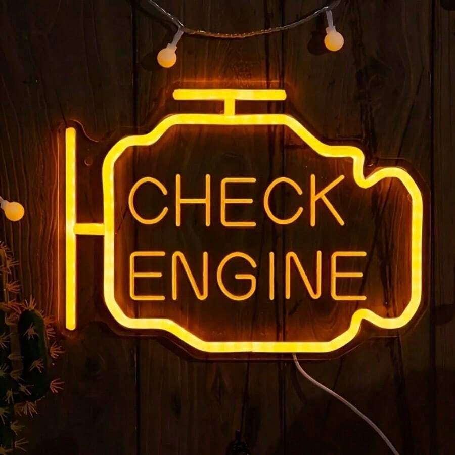 Check Engine Neon Sign With Reomte For Garage Wall Decor, Dimmable LED ...