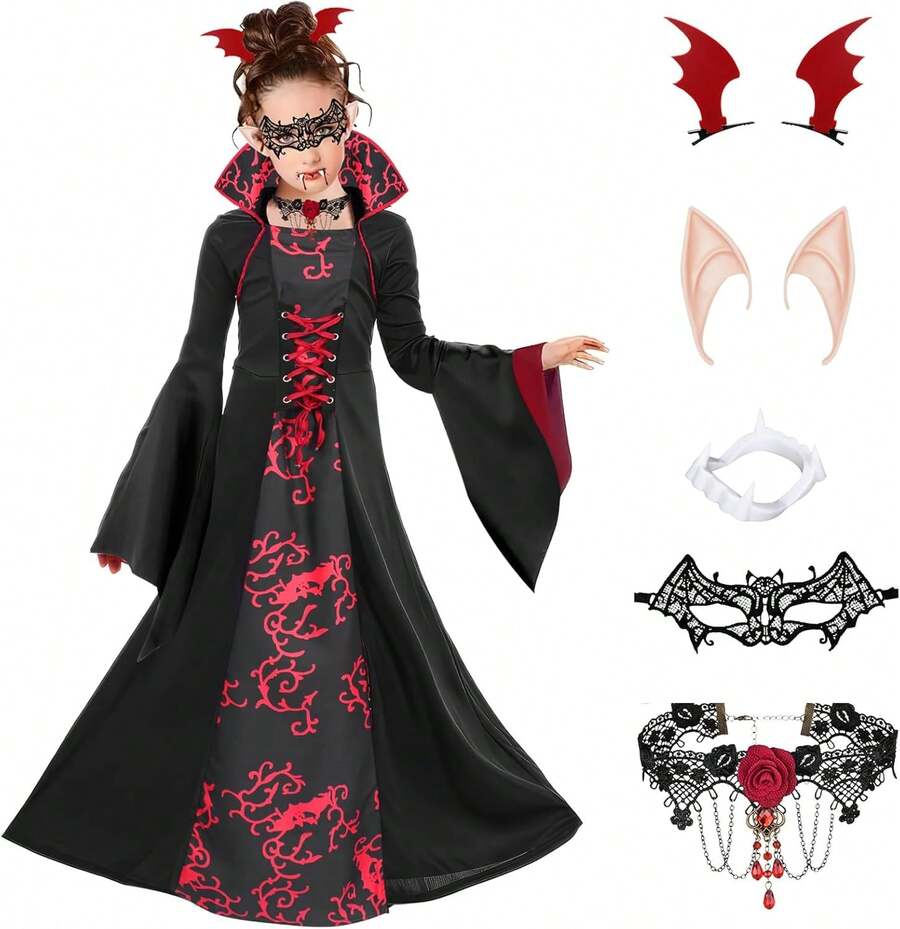 Vampire Costume Set For Halloween Dress Up Vampire Outifit Deluxe Set ...