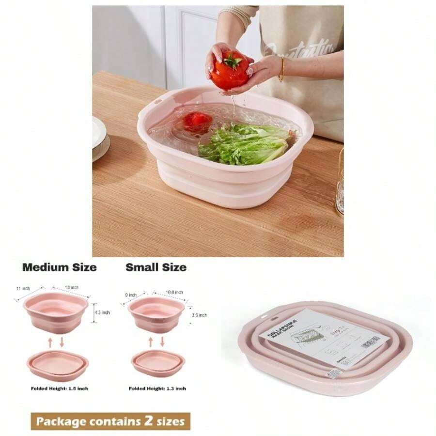 Collapsible Wash Basin Set Of 2, Foldable Small Medium Size Wash Basin ...