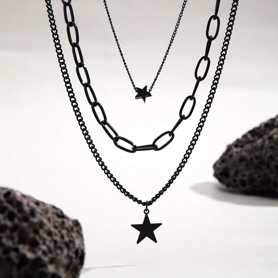 PHCOO 1pc Men's Fashion Hip Hop Style Black Star Pendant Necklace ...