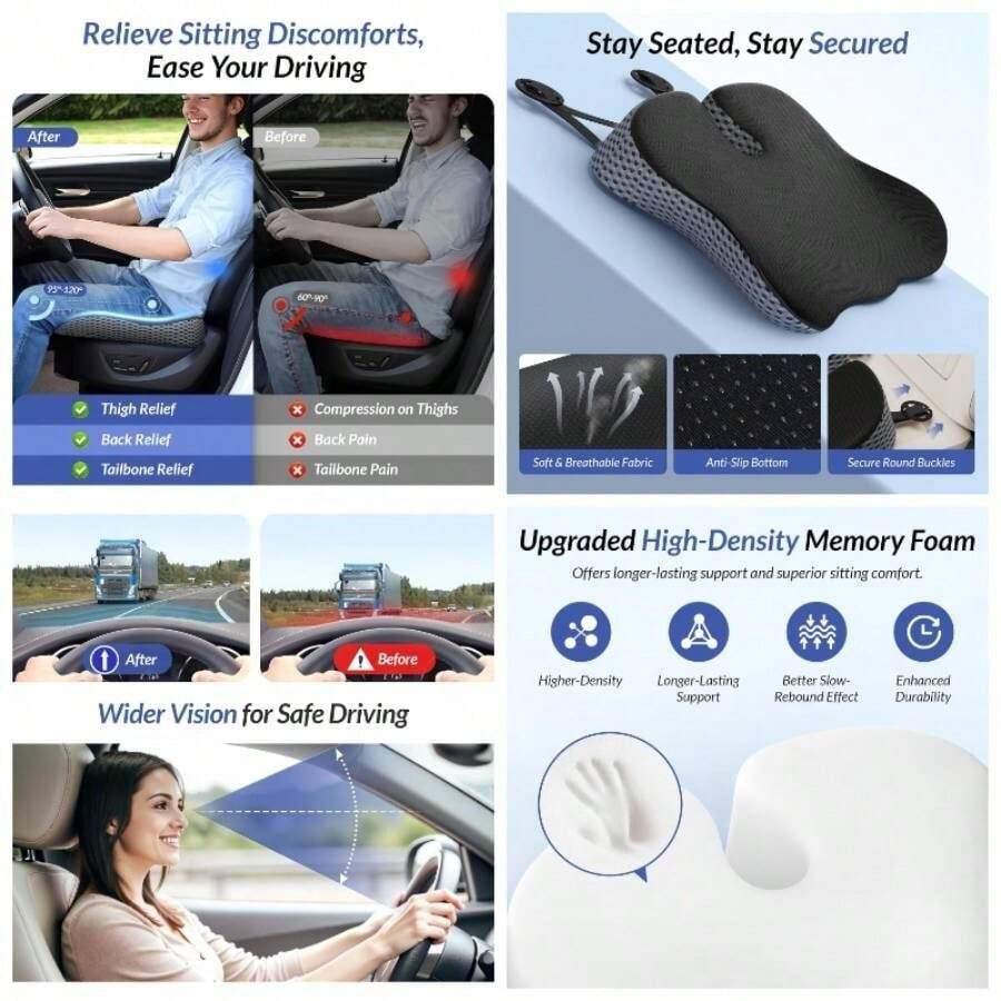 Ergonomic Wedge Car Cushion With U - Shaped Design Tailbone, Back ...