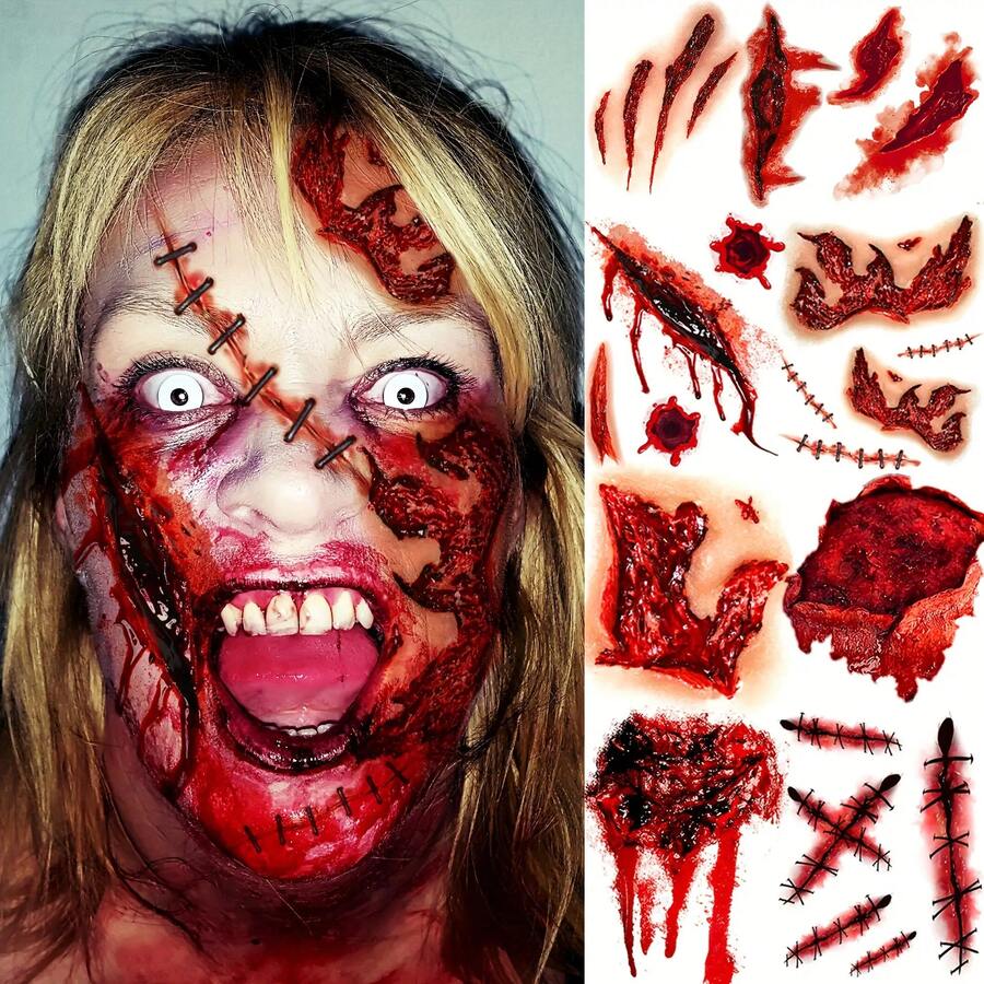9 Scary Bloody Injury Fake Scar Temporary Tattoos For Men And Women ...