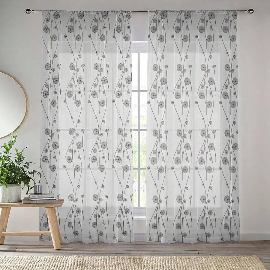 2 Panel Sheer Curtains With Wave And Spiral Design - Perfect For ...