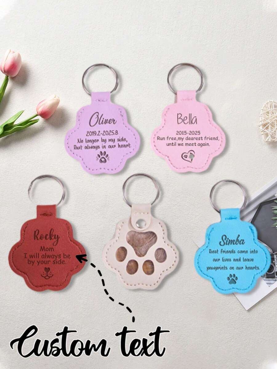 Custom Leather Paw Keychain With Fur,Engraved Leather Pawprint Fur ...