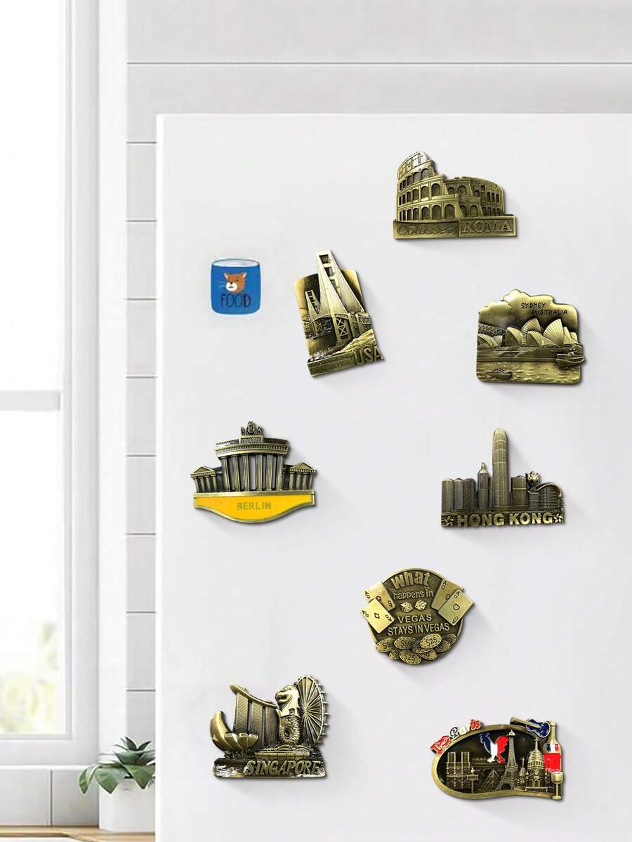 1pc Vintage Bronze Refrigerator Magnet, World Landmark Refrigerator ...