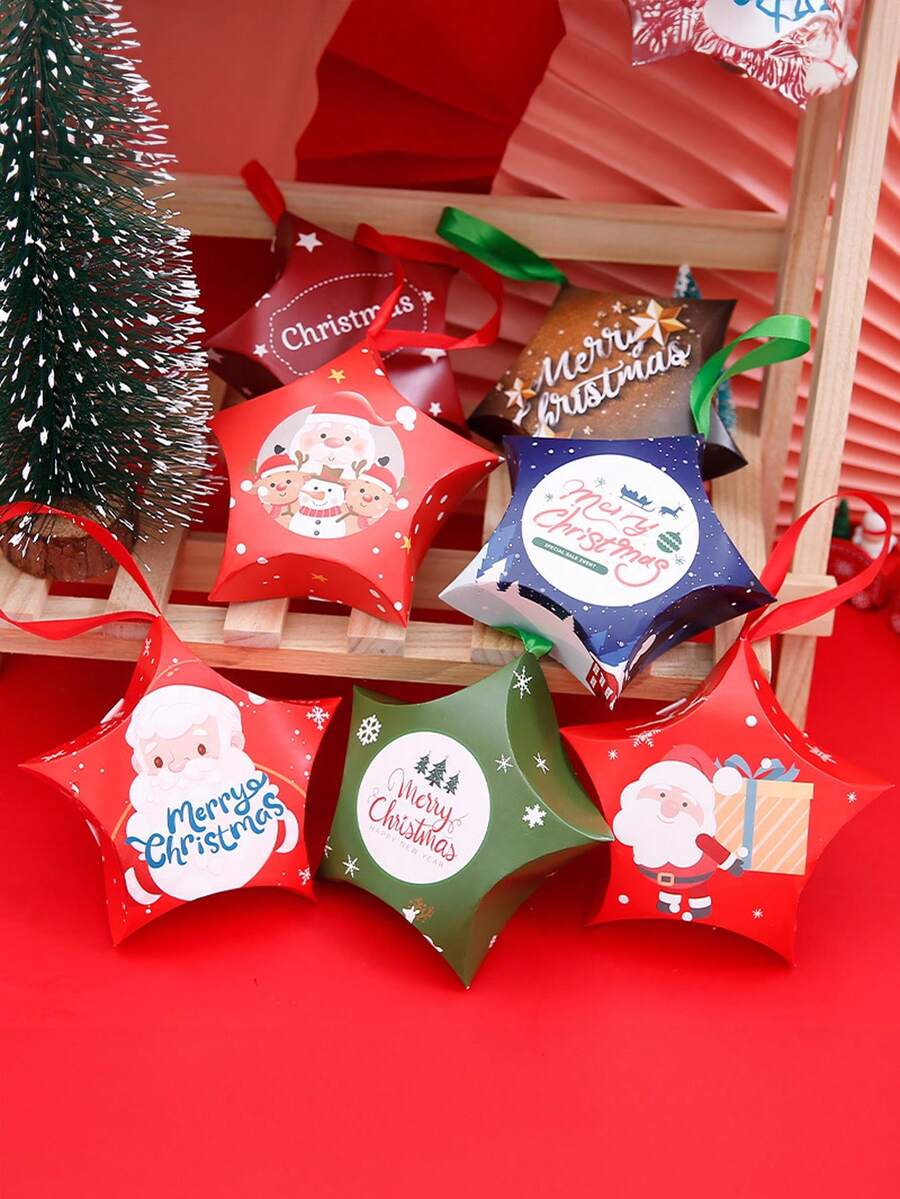 10pieces Per Set Christmas Gift Box - Kraft Paper Gift Packaging, With ...