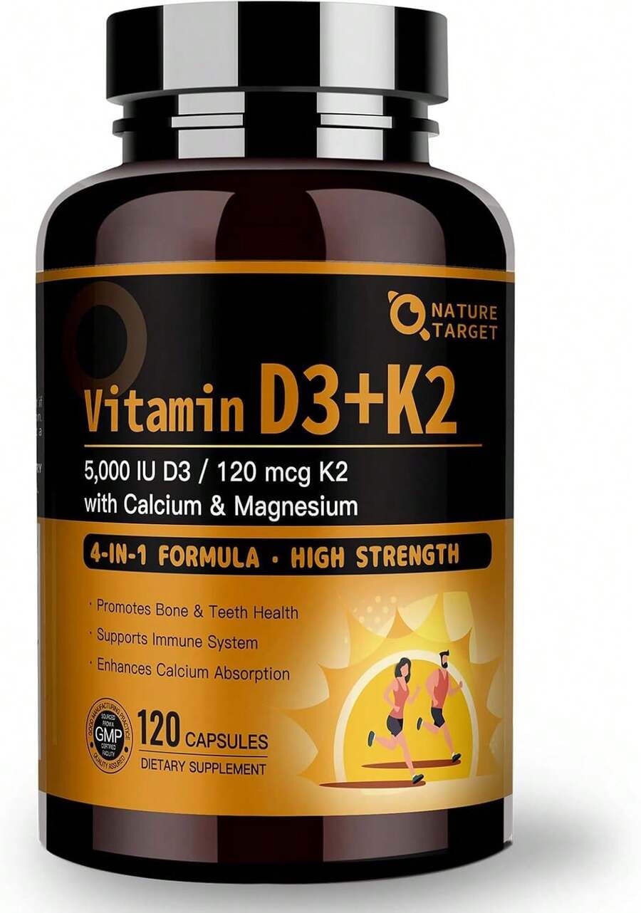 NATURE TARGET Vitamin D3 K2 With Calcm & Magnesm - Max Strength 4 In 1 Formula For Bone, Heart ...
