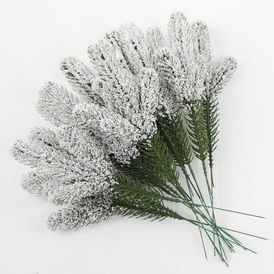 5/15Pcs Artificial Snow Pine Branches Green Plants Pine Needles DIY ...