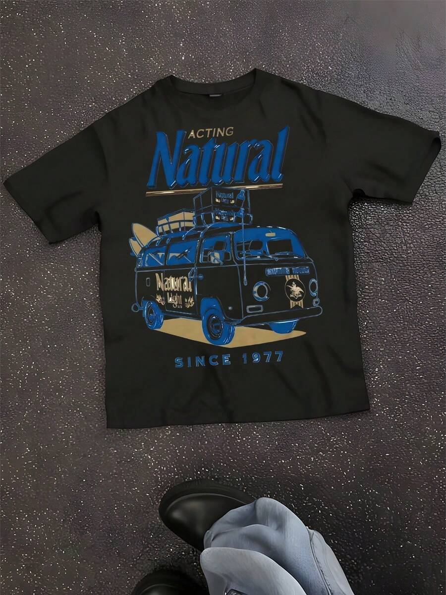 Natural Light Acting Natural Bus Retro Natty Beer 70s T-Shirt | SHEIN UK