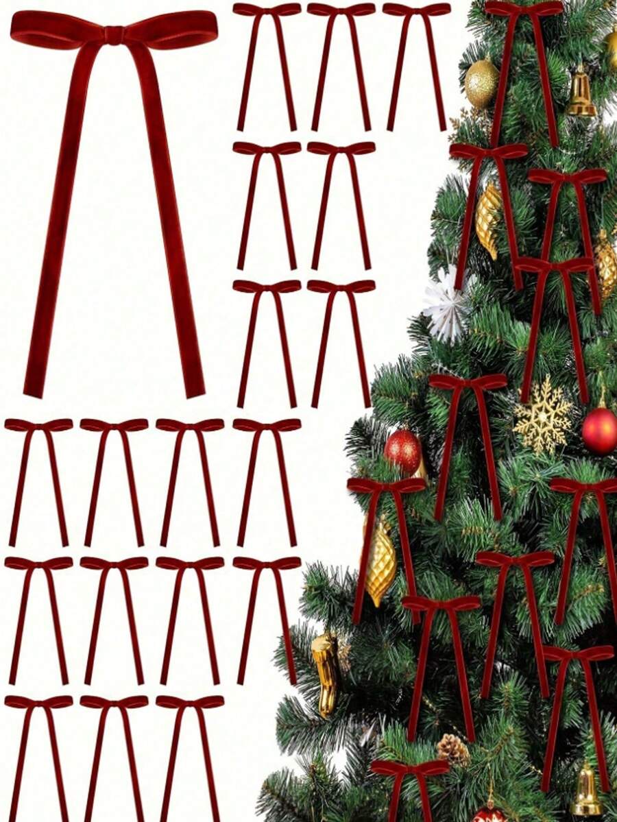 24pcs/12pcs/6pcs Set Velvet Christmas Bows, Velvet Christmas Bows ...
