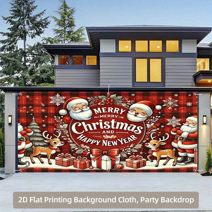 1pc 2D Merry Christmas & Happy New Year Backdrop Banner, Holiday Banner ...