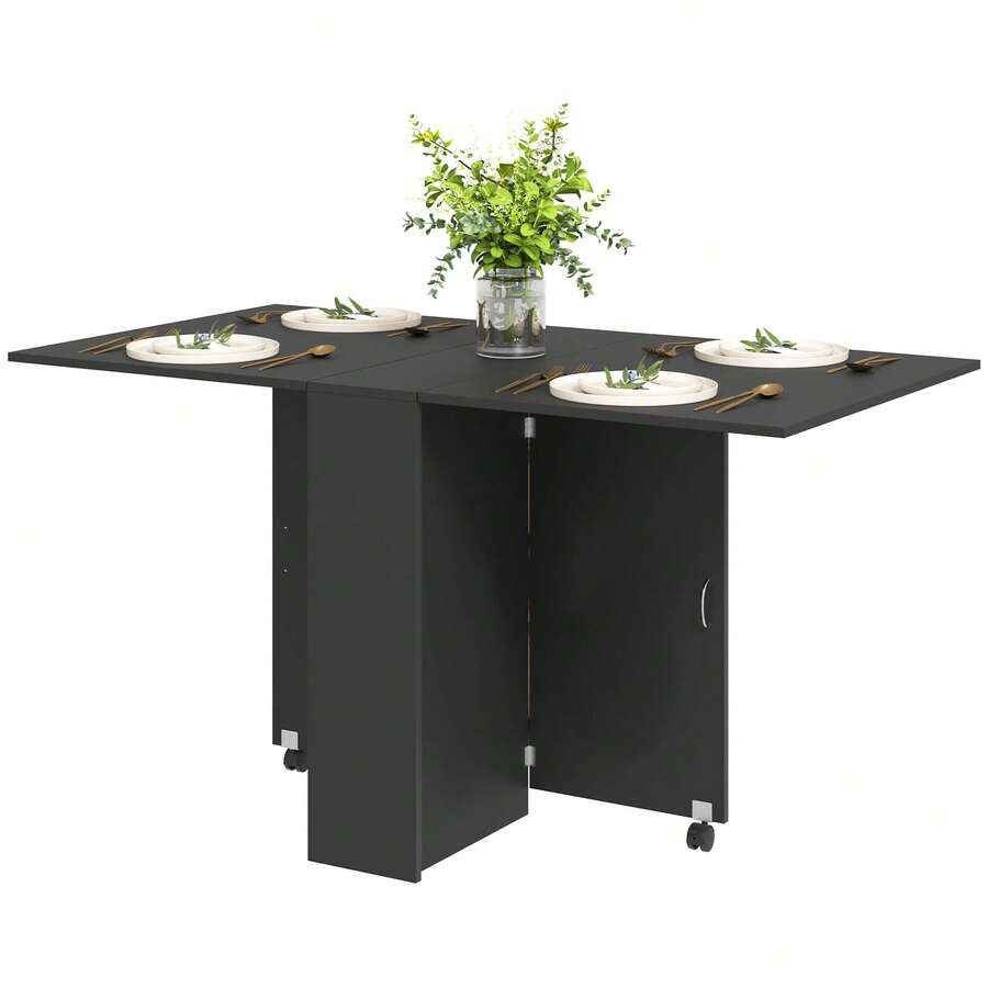 Transformable Black Folding Dining Table On Wheels – 75 X 140 X 74 Cm ...