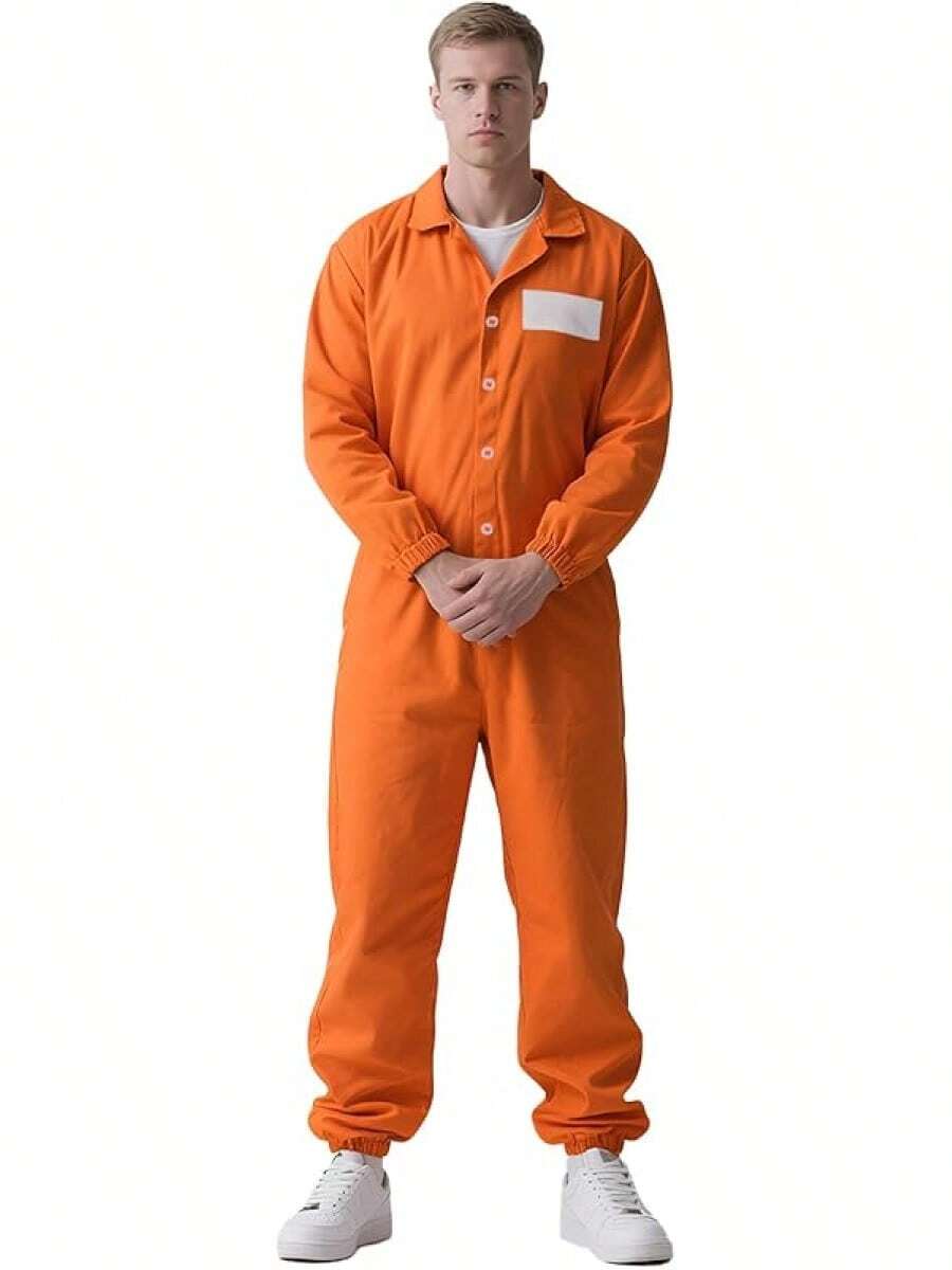 HOMELEX Orange Prison Jumpsuit Costume Mens Halloween Inmate Outfit ...
