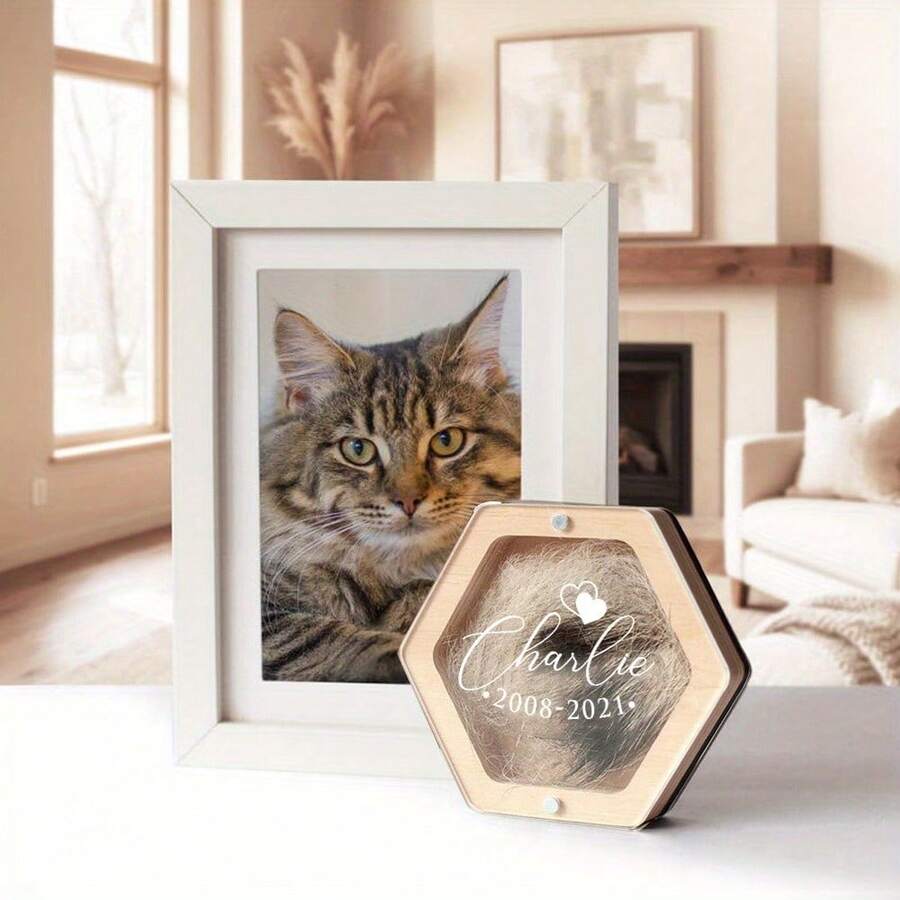 Personalized Pet Memorial Box - Custom Engraved Name & Dates, Hexagonal ...