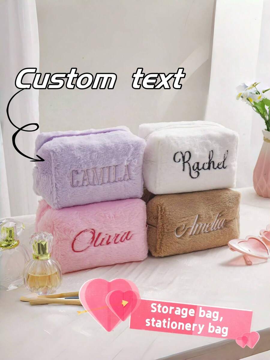 1pc Customized Personalized Plush Embroidered Letter Pouch, Letter ...