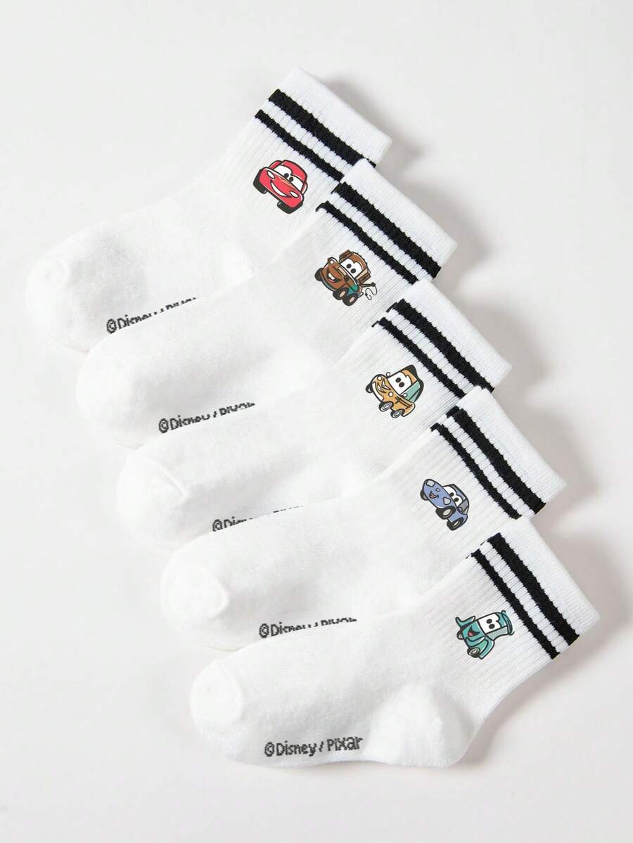 Disney 5 Pairs Disney Pixar Cars Cartoon Pattern Kids Mid-Calf Socks ...
