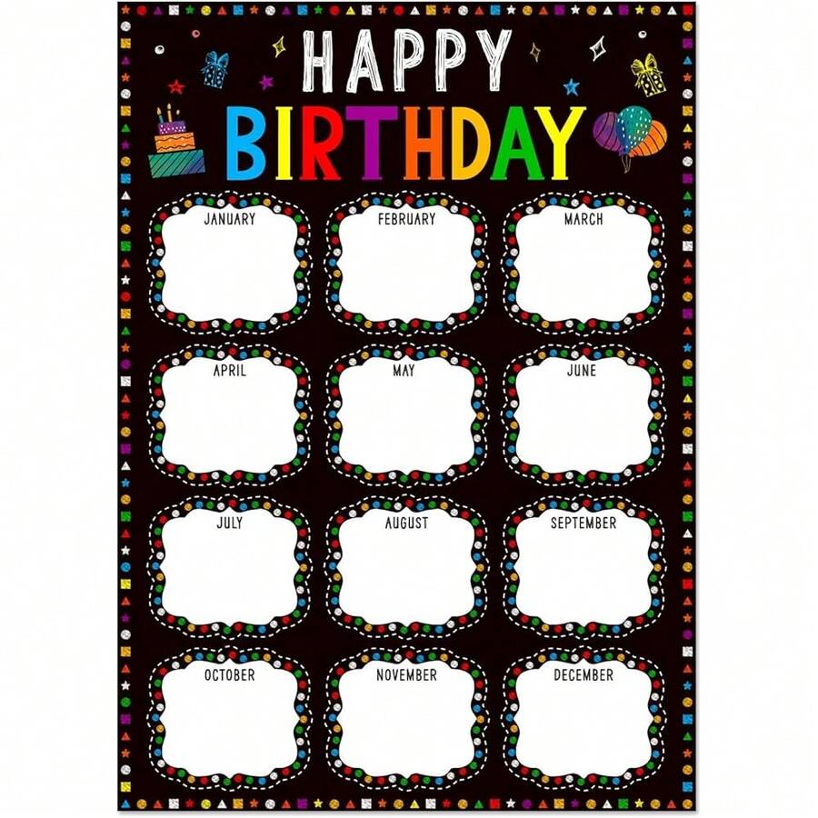Happy Birthday Chart Poster For Classroom - Confetti Birthday Calendar ...