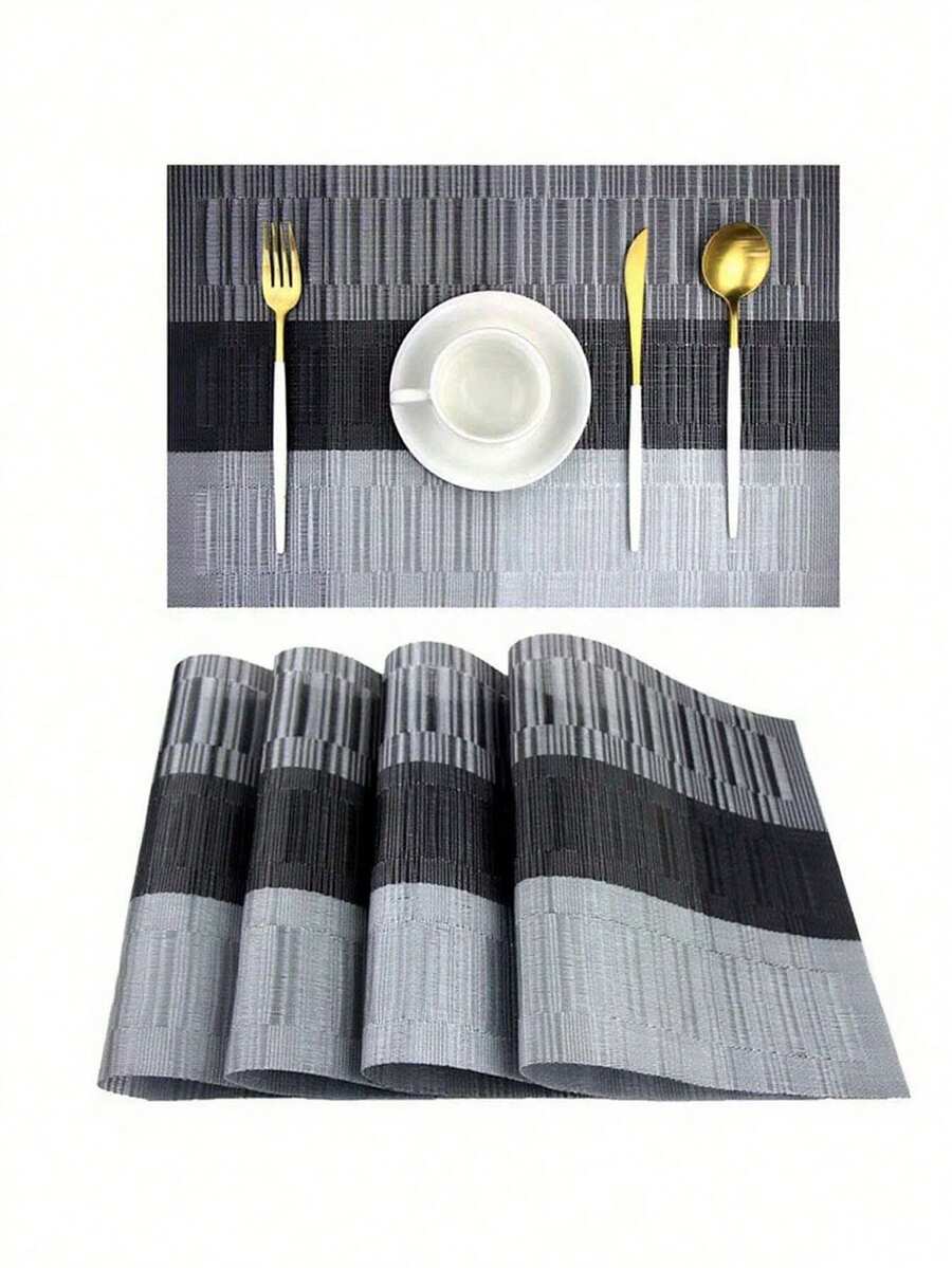 Pvc Woven Dining Mat Anti Slip Kitchen Table Mat Set 4-30x45cm (Black ...
